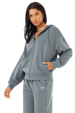 Alo Yoga Hype Full Zip Hoodie In Steel Blue - 20% Off | Editorialist